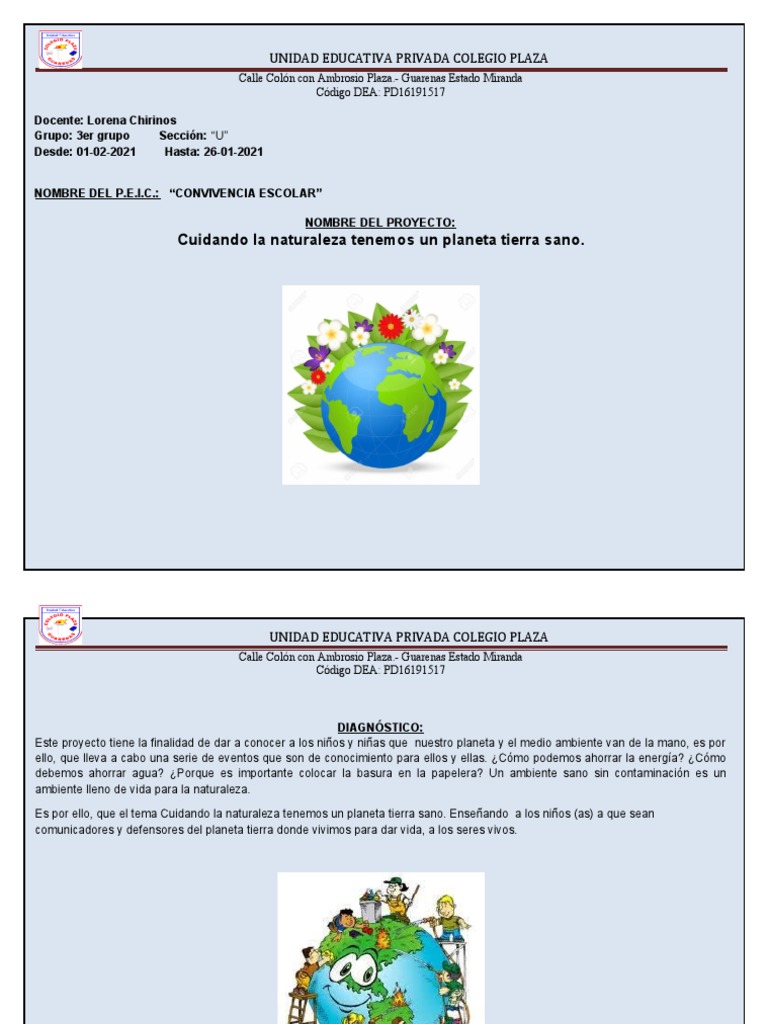 Proyecto Infantil: Cuidando la Tierra | PDF | Naturaleza | Comunicación