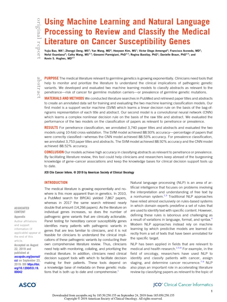 Using Machine Learning and Natural Language Processing Cancer ...