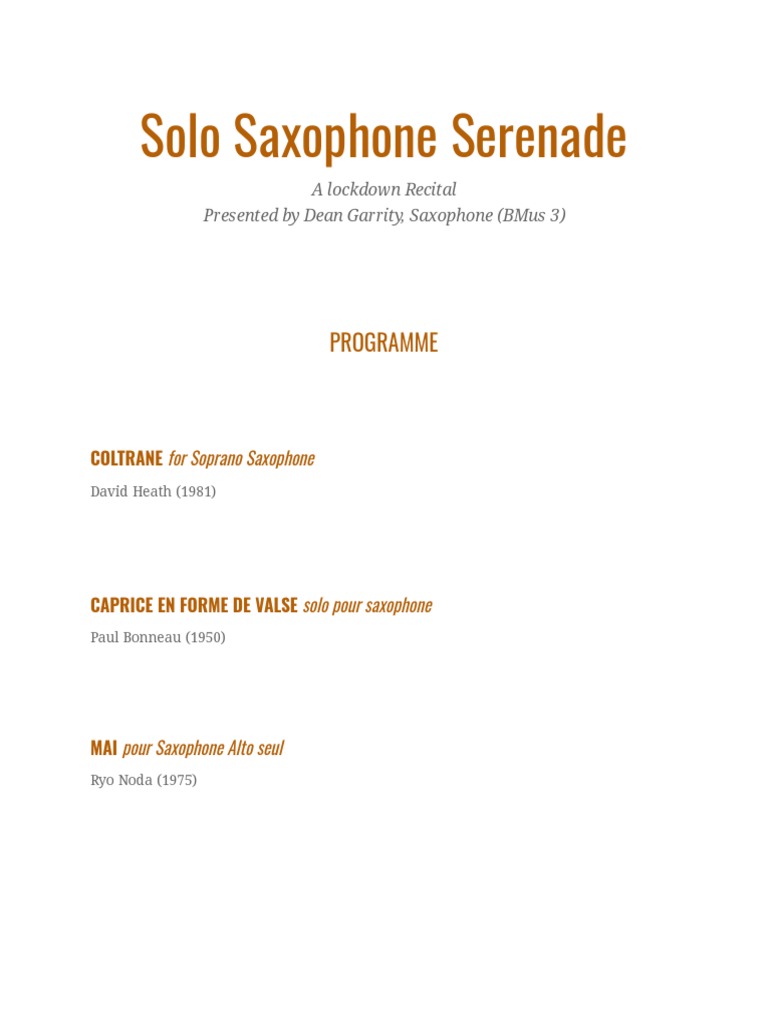 Solo Saxophone Serenade: Programme | PDF | Saxophone | Jazz