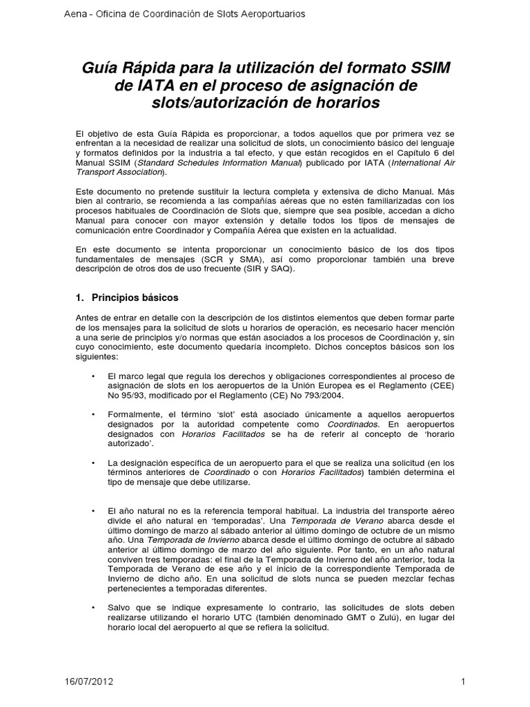 Guia Rapida Utilizacion Formato SSIM-IATA | PDF | Aeropuerto | Placa de ...