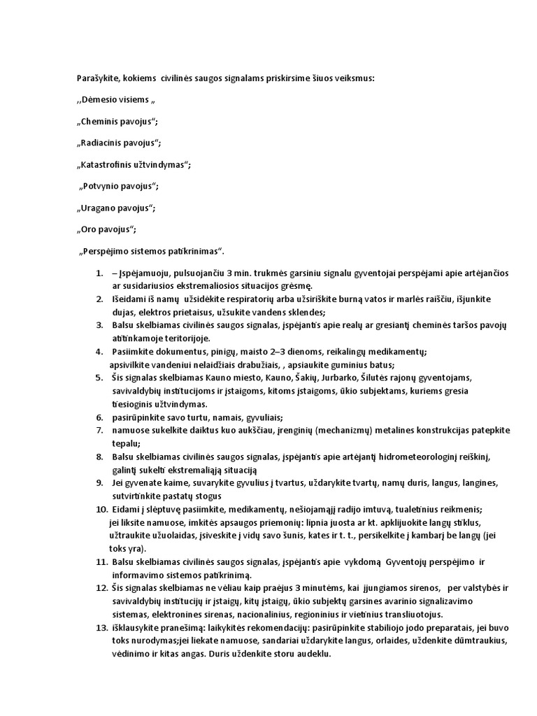 Civilines Saugos Signalai Uzduotis | PDF