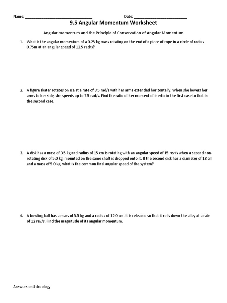 9.5 Angular Momentum Worksheet SHORT 2018 | PDF