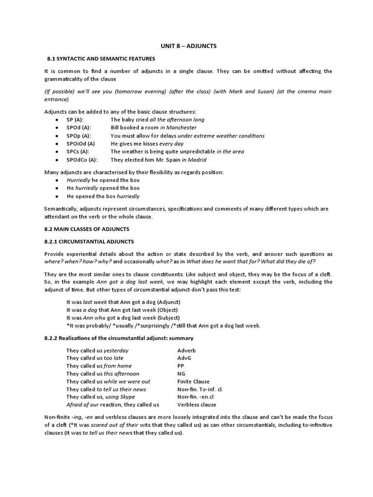 A Comprehensive Overview of Adjuncts: Their Syntactic, Semantic and ...