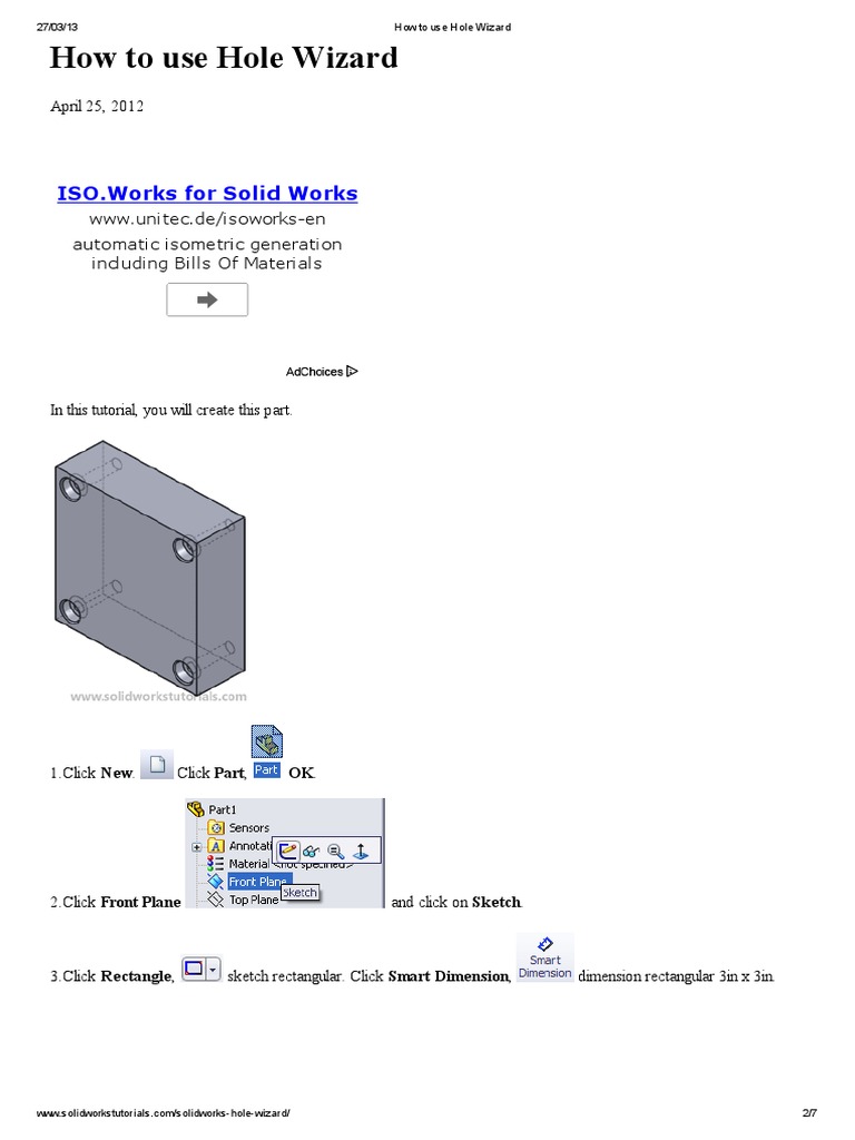 SolidWorks Hole Wizard Guide | PDF | Computers