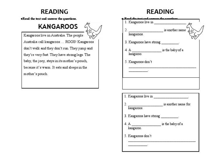 Reading Reading Kangaroos Kangaroos: Read The Text and Answer The ...