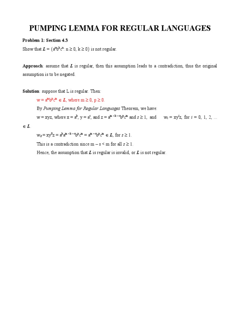 Pumping Lemma For Regular Languages: Problem 1: Section 4.3 | Download Free PDF | Language ...