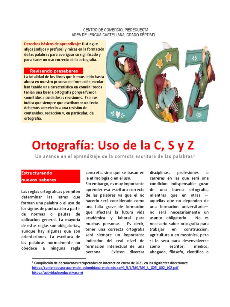 Ortografía: Una guía para distinguir el uso de las letras C, S y Z ...
