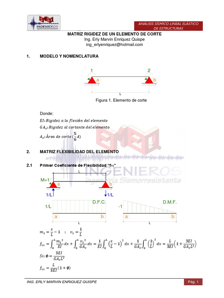 Matriz Rigidez de Un Elemento de Corte | PDF | Rigidez | Teoría de la ...
