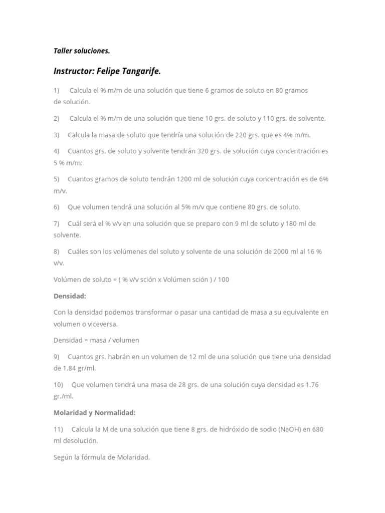 Ejercicios de Soluciones | PDF | Concentración | Química Física
