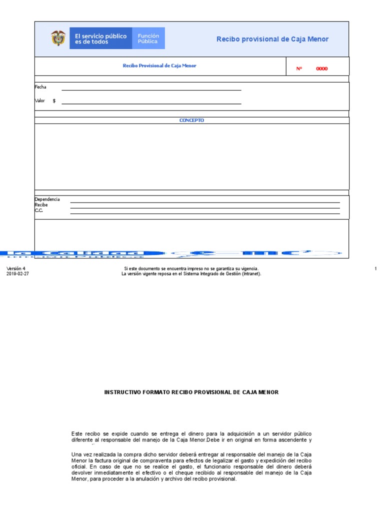 Formato Recibo Provisional Caja Menor Subproceso Gestion Administrativa ... Formato Recibo Provisional Caja Menor Subproceso Gestion Administrativa ...