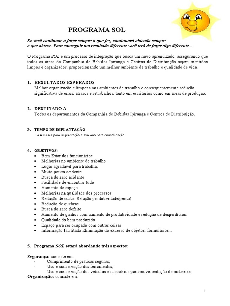 Programa Sol | PDF | Desperdício | Qualidade (negócios)