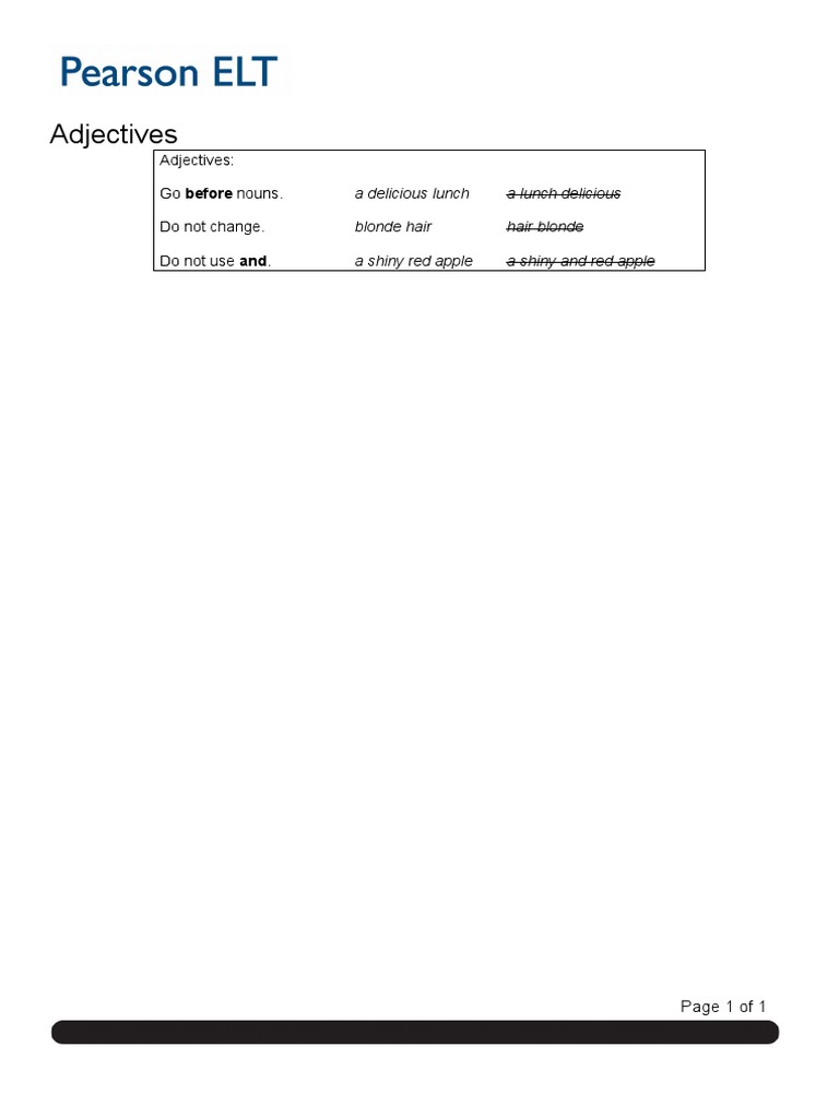 GBGRR10000035 Adjectives Elementary Grammar Reference | PDF
