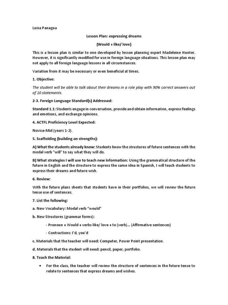 Lesson Plan - TESOL 102 - Week 4 | PDF | Verb | Lesson Plan