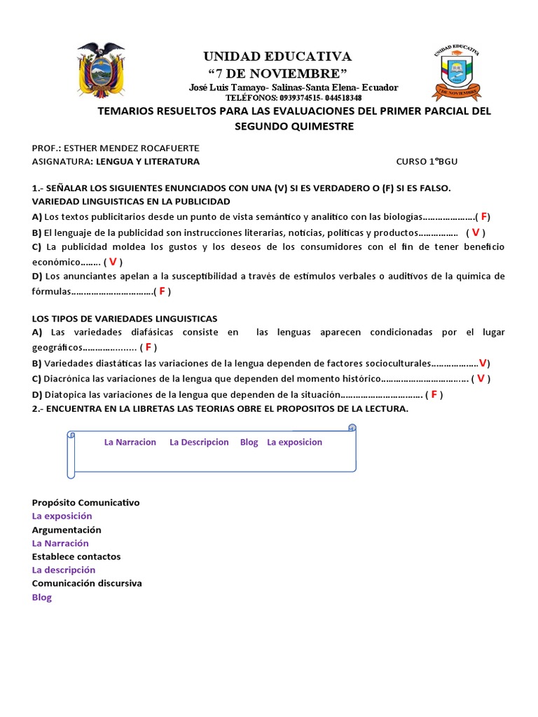 Temarios de Lengua y Literatura Del Segundo Quimestre Del Primer Parcial de Tercero de ...