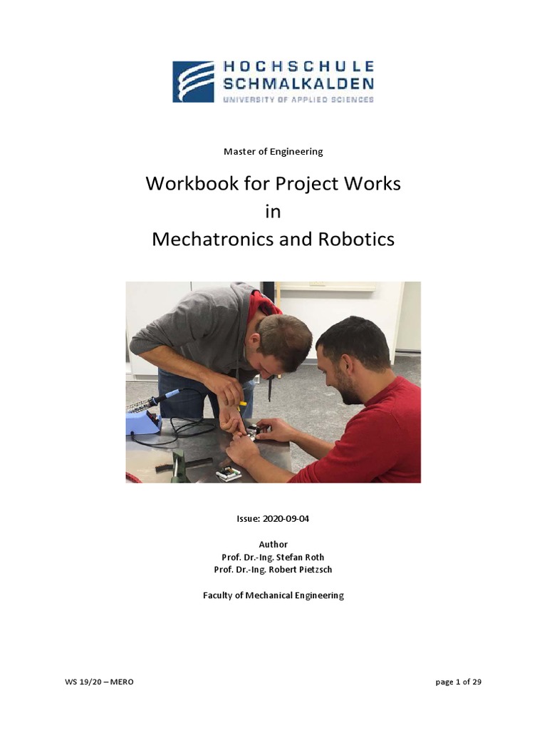 Workbook For Project Works in Mechatronics and Robotics: Master of ...