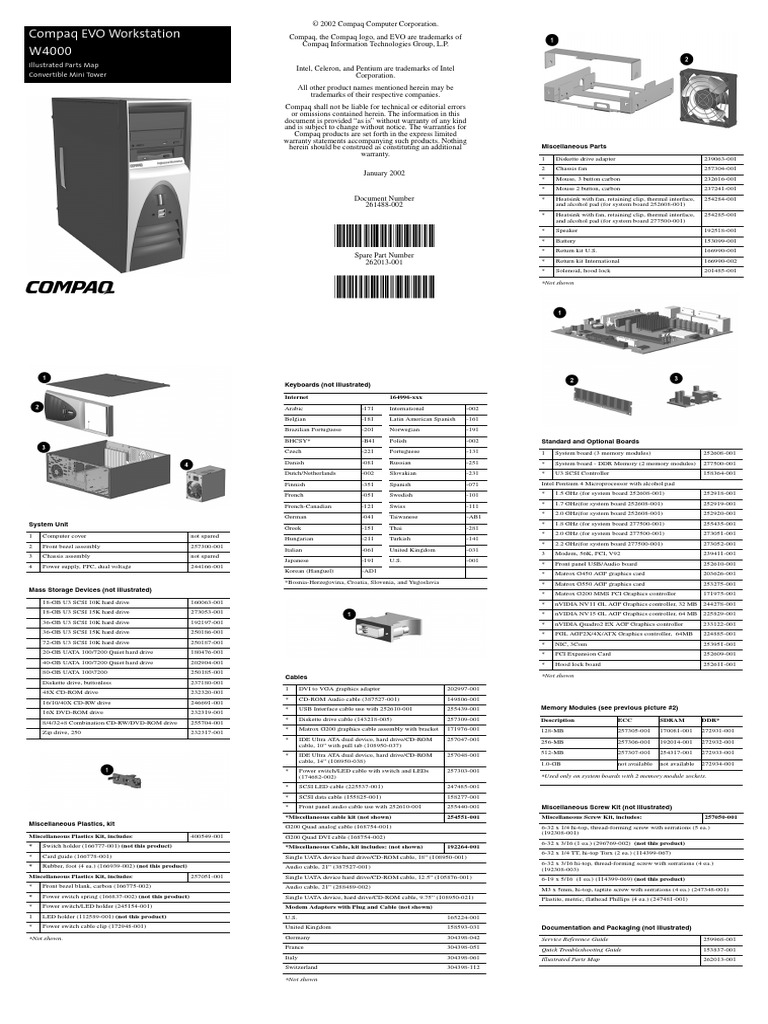 Compaq EVO Workstation W4000: Illustrated Parts Map Convertible Mini ...
