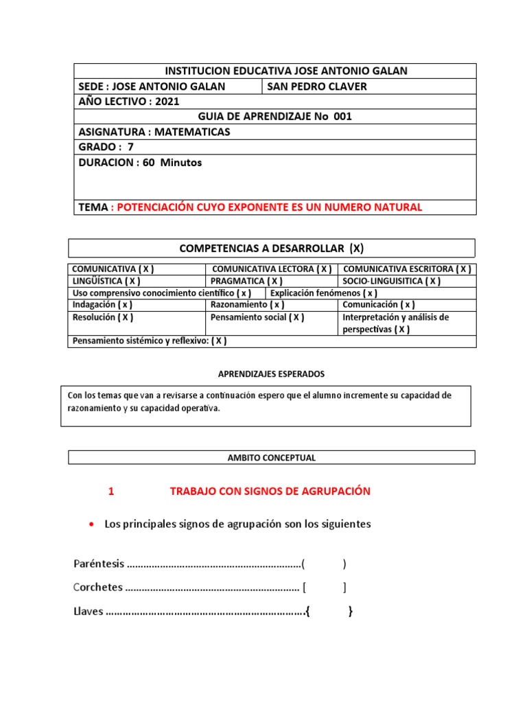 GUIA No 1 Matematicas 7. | PDF | Multiplicación | Sustracción GUIA No 1 Matematicas 7. | PDF | Multiplicación | Sustracción