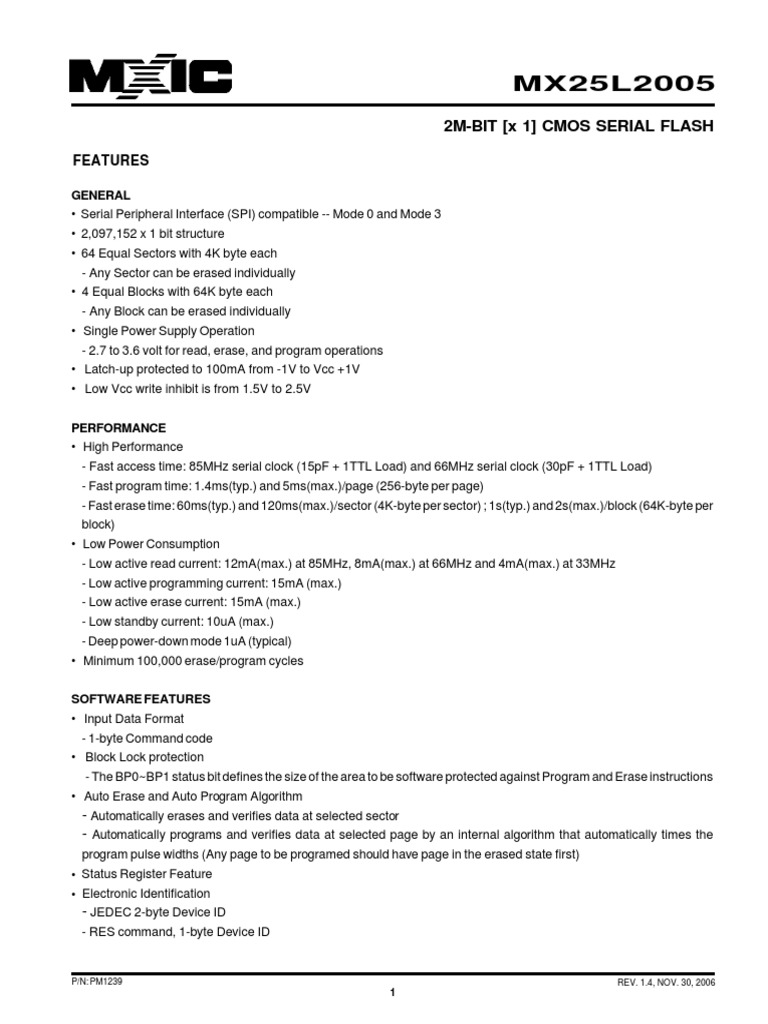 MX25 L2005 Ver 14 | PDF | Flash Memory | Manufactured Goods