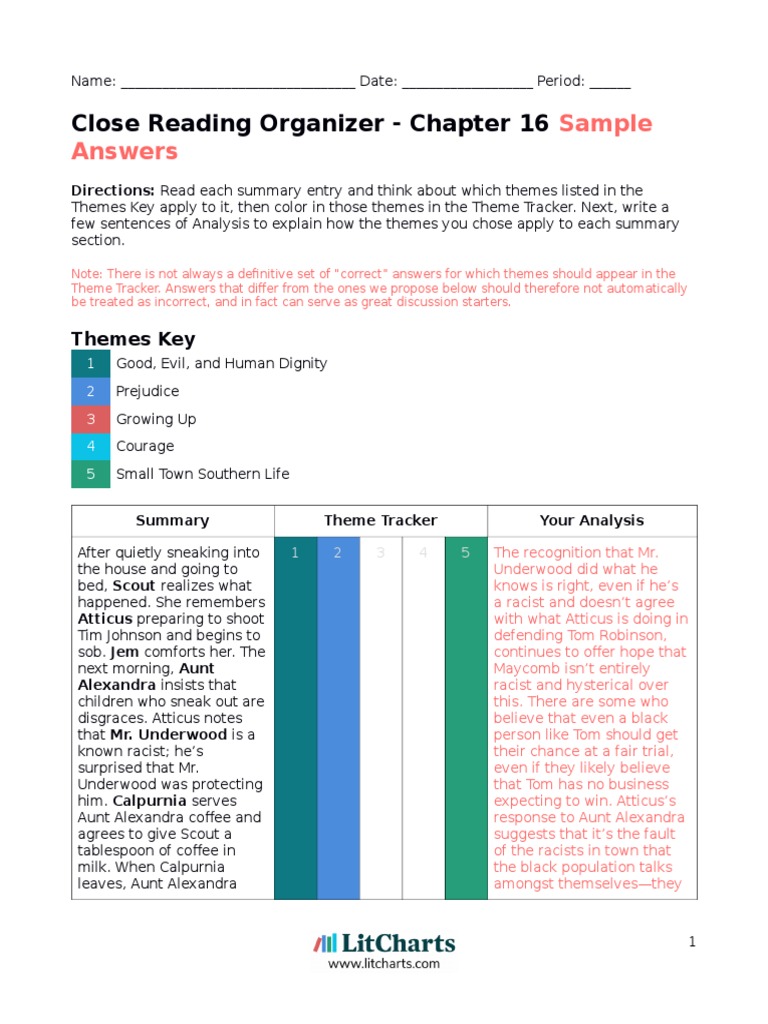 Chapter 16 Reading Sample Answers | PDF | To Kill A Mockingbird | Violence