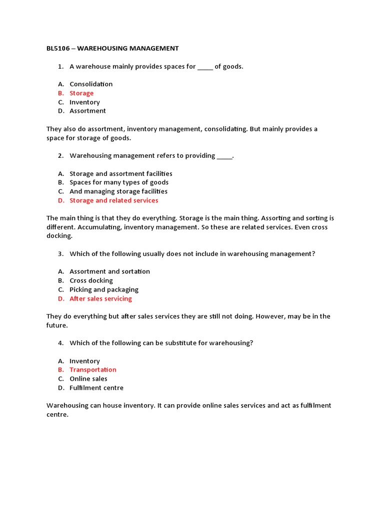 Quiz Warehousing | PDF | Warehouse | Inventory