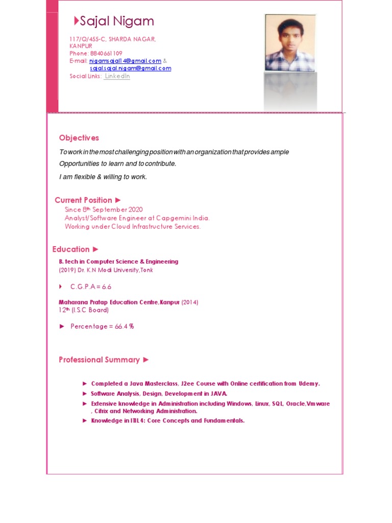 Sajal Nigam Resume Updated | PDF | Java (Programming Language) | My Sql Sajal Nigam Resume Updated | PDF | Java (Programming Language) | My Sql