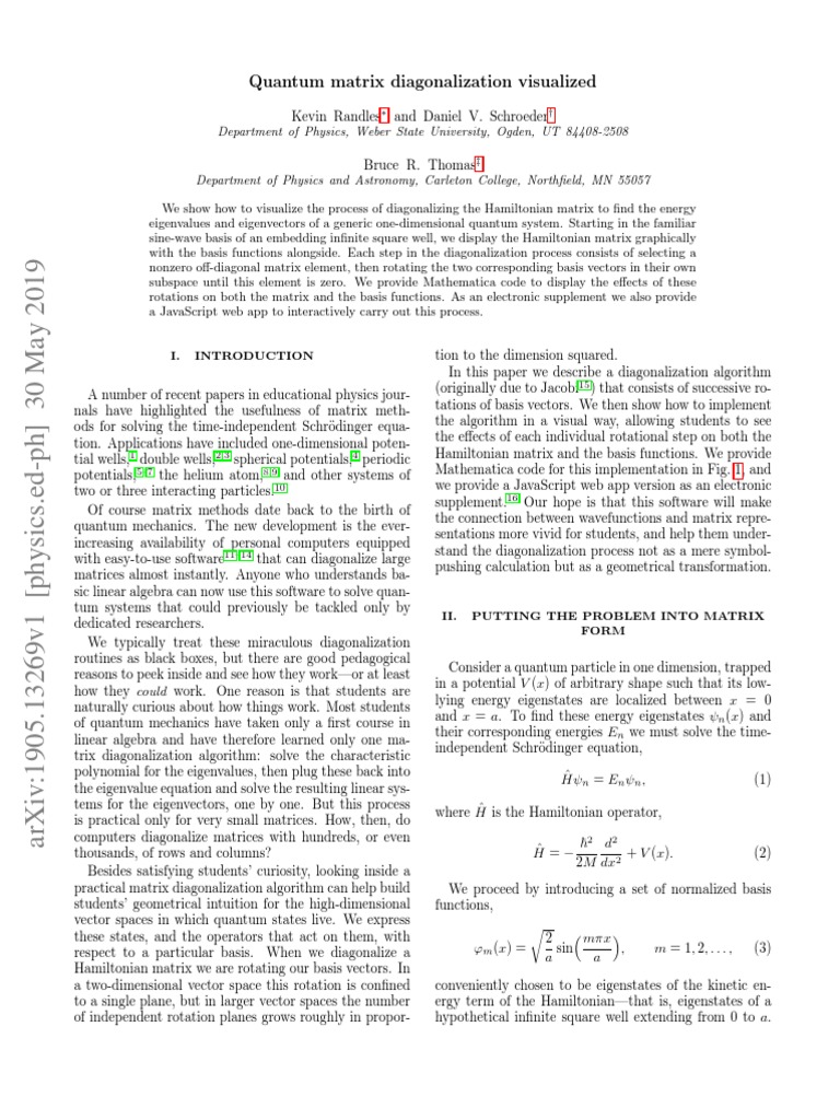 Quantum Matrix Diagonalization Visualized | PDF | Eigenvalues And Eigenvectors | Hamiltonian ...