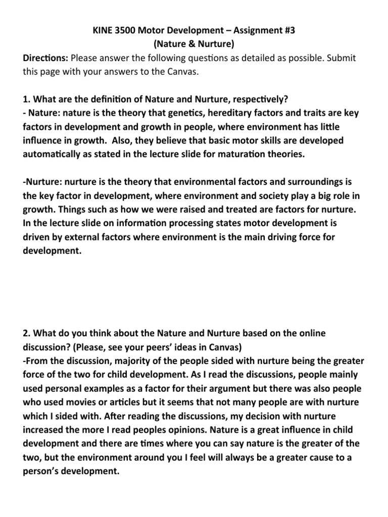 KINE3500 #3 Assignment (Nature and Nurture) | PDF | Nature Versus ...