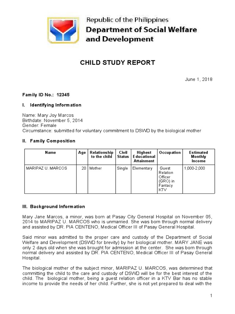Child Study Report DSWD | PDF | Mother | Child Custody