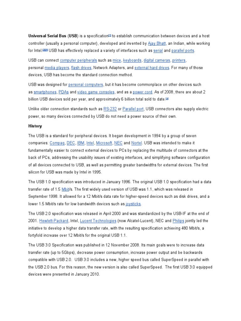 Universal Serial Bus (USB) Is A Specification | PDF | Usb | Data ...