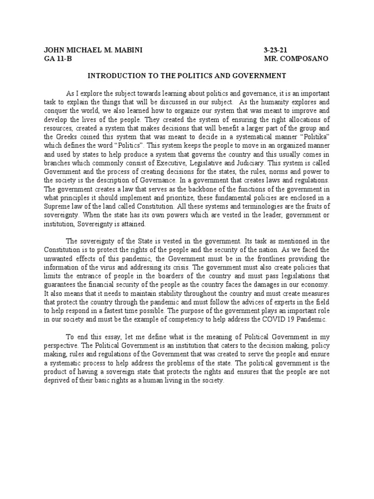 PolGov Essay | PDF | Constitution | Governance
