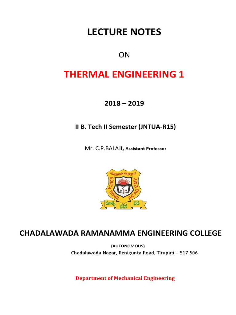A Comprehensive Overview of Thermal Engineering 1 Lecture Notes ...