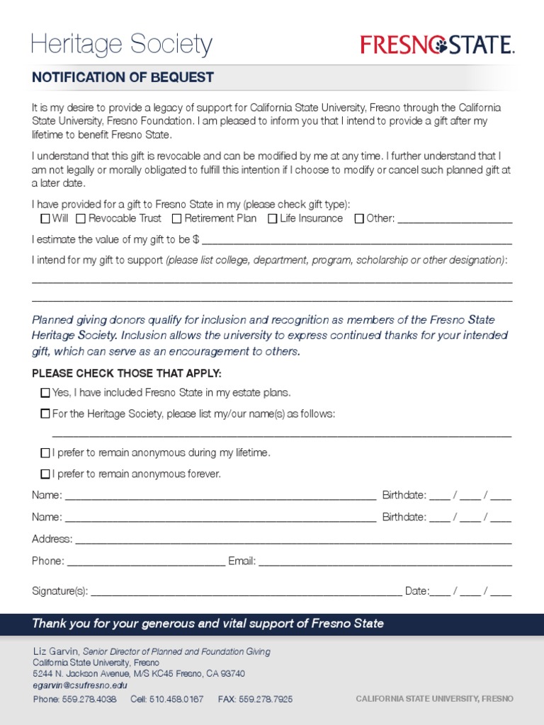 Notification of Bequest Fillable Form 1 | PDF | Business