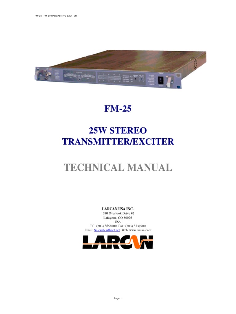Technical Manual: FM-25 25W Stereo Transmitter/Exciter | PDF | Power ...