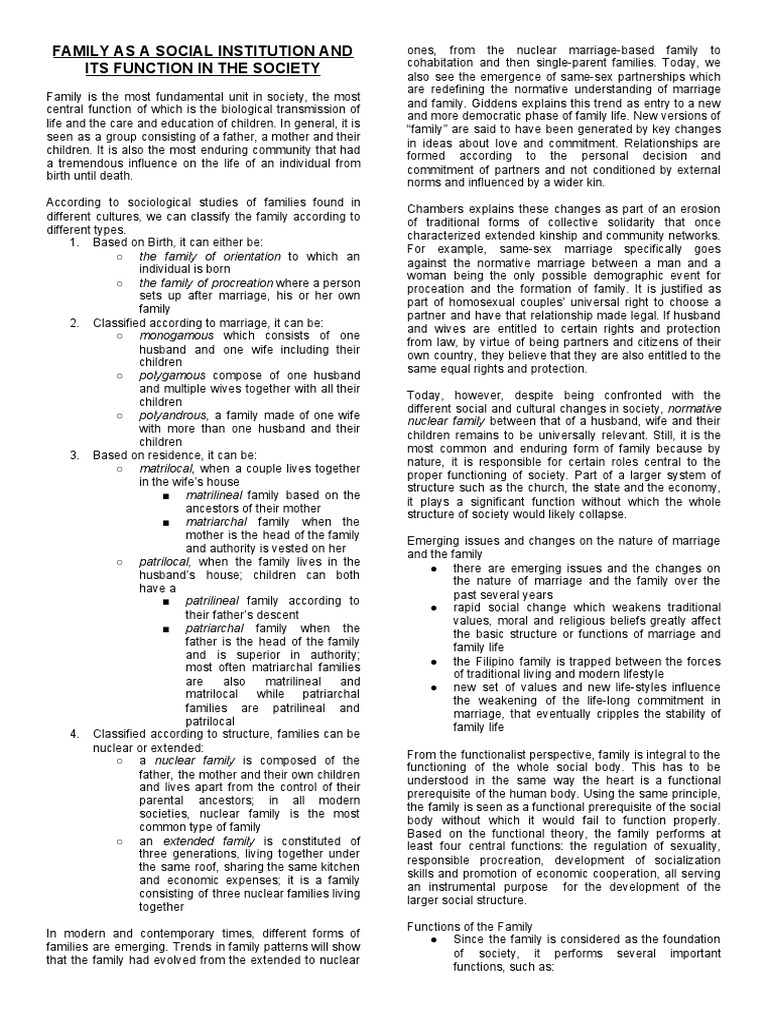 The Emerging Issues and Changing Nature of Marriage and Family: A ...
