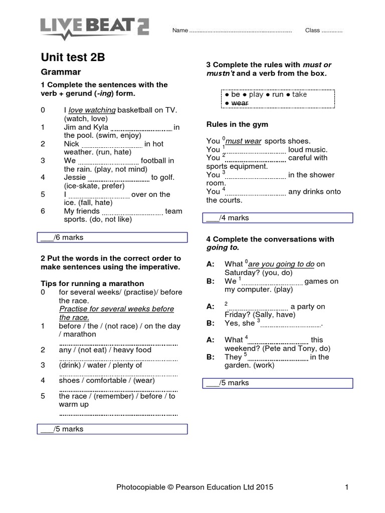 Live Beat 2 - Unit Test 02B | PDF | Sports | Swimming