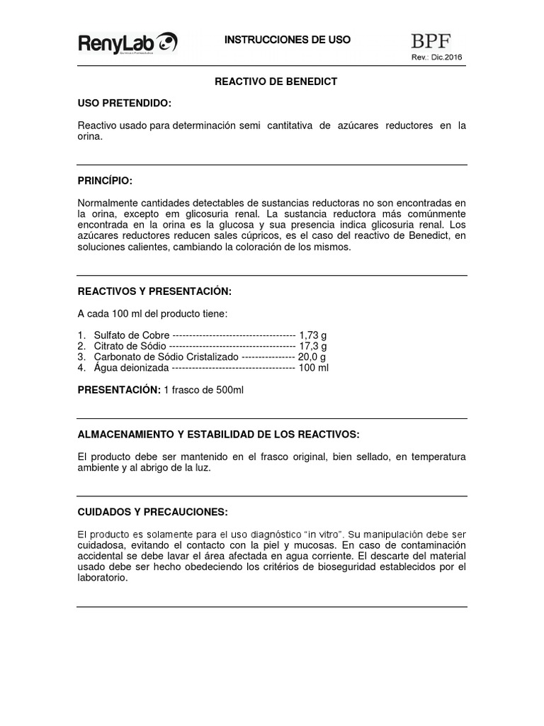 Reactivo de Benedict | PDF | Reactivo | Orina