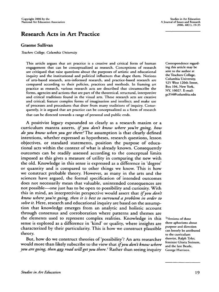 Artigo - SULLIVAN, Graeme - Art Practice As Research-Inquiry in The ...