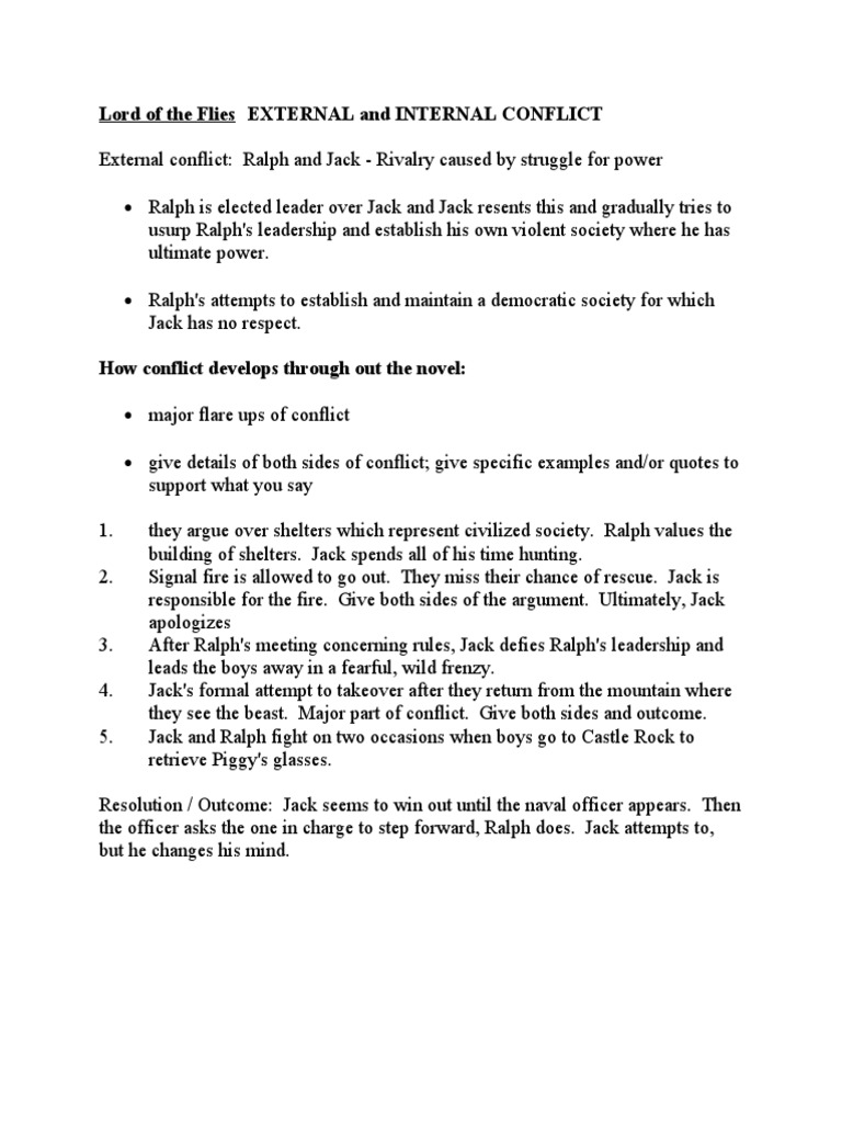 Lord of The Flies EXTERNAL and INTERNAL CONFLICT | PDF