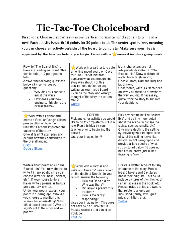 Tic-Tac-Toe Choiceboard | PDF | Poetry