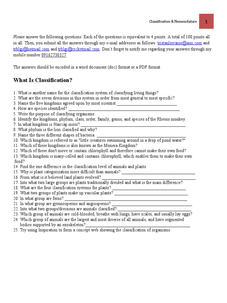 Biology Classification Quiz Guide | PDF | Taxonomy (Biology) | Plants