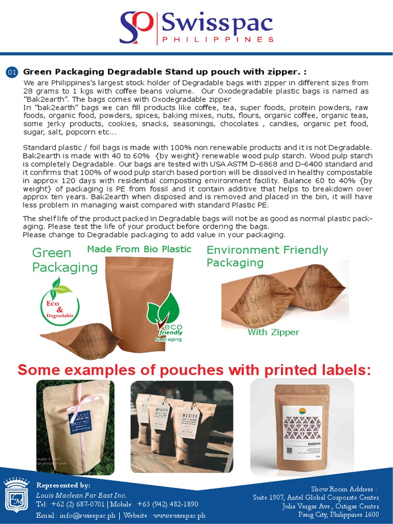 Some Examples of Pouches With Printed Labels:: Green Packaging | PDF ...