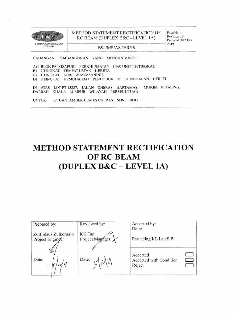Method Statement Rectification RC Beam | PDF