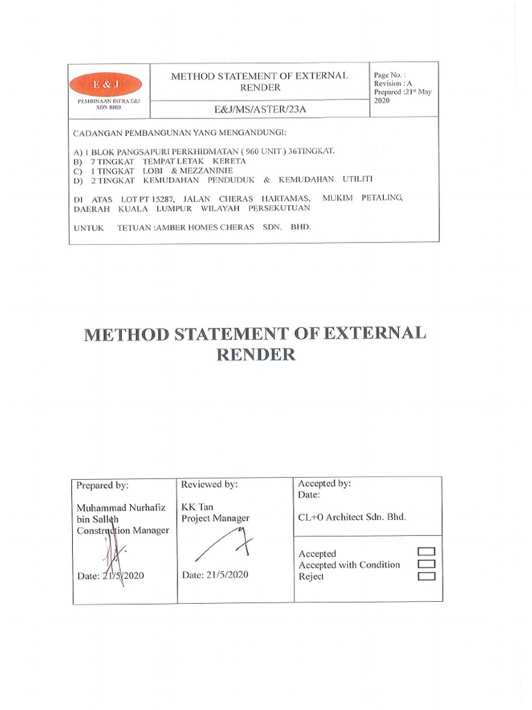 Method Statement of External Render | PDF