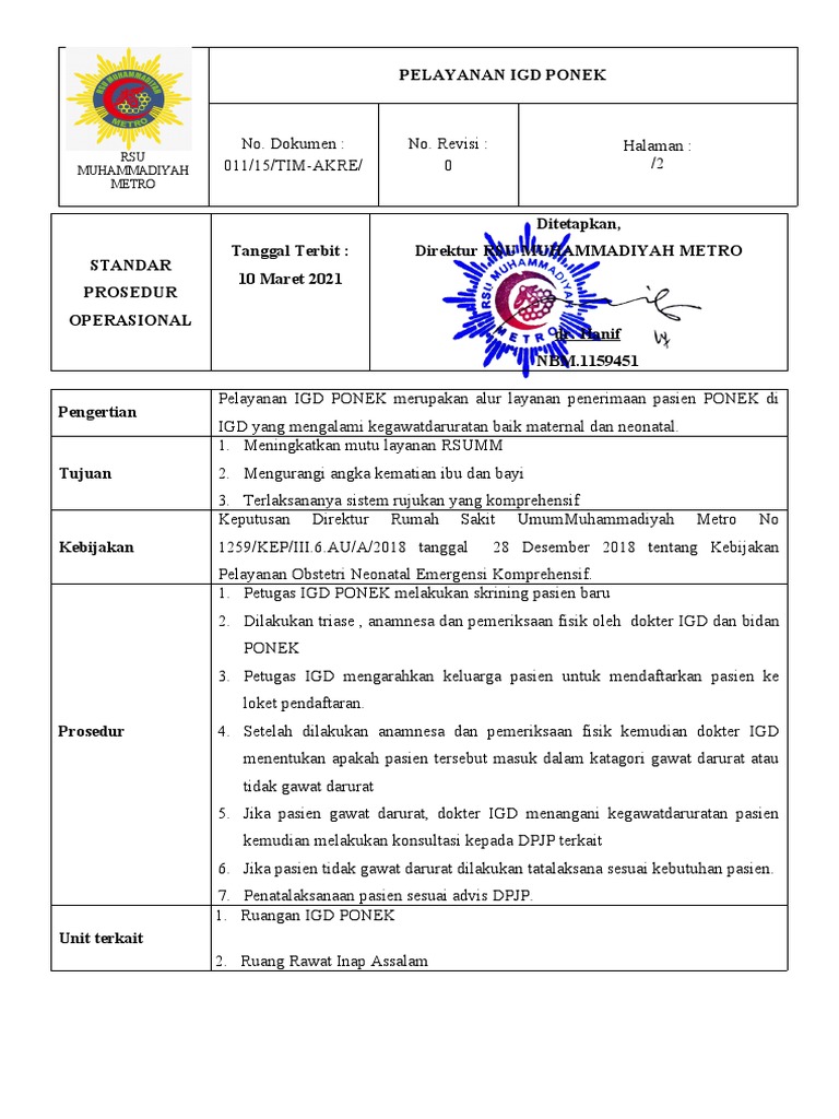 Prosedur Pelayanan IGD PONEK | PDF