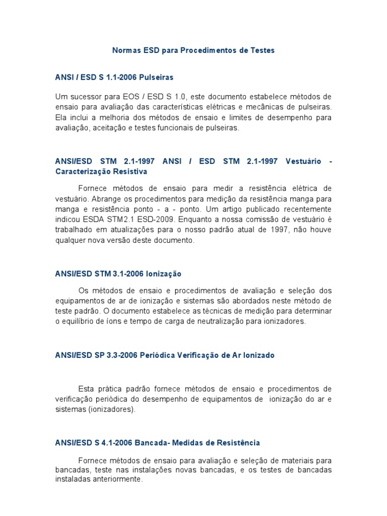 Normas ESD para Testes e Procedimentos | PDF | Embalagem e rotulagem ...