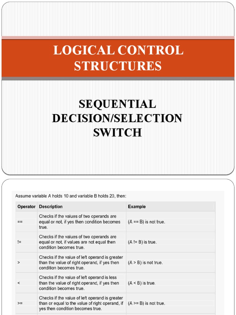 LESSON3 - Logical Control Structures | PDF | Boolean Data Type ... LESSON3 - Logical Control Structures | PDF | Boolean Data Type ...