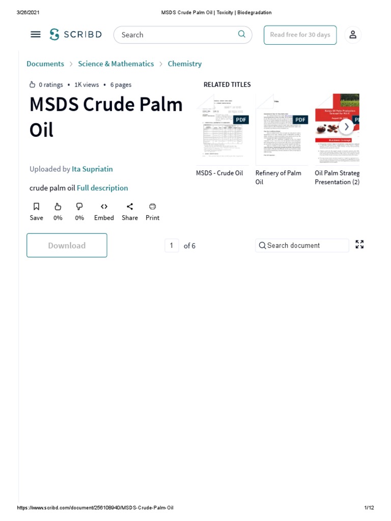 MSDS Crude Palm Oil - Toxicity - Biodegradation | PDF | Oil Refinery ...