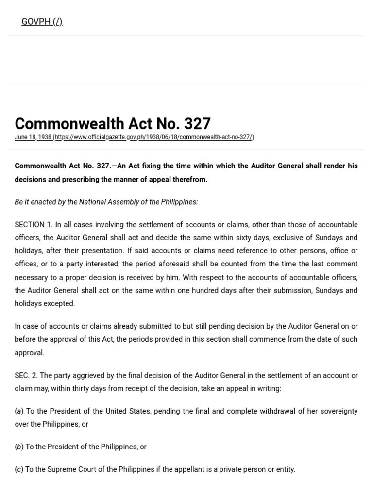 Commonwealth Act No. 327 | PDF | Appeal | Constitutional Law