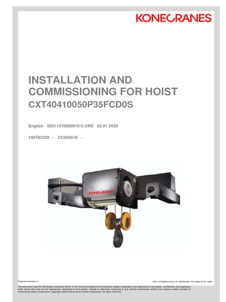 Installation and Commissioning For Hoist: CXT40410050P35FCD0S | PDF ...