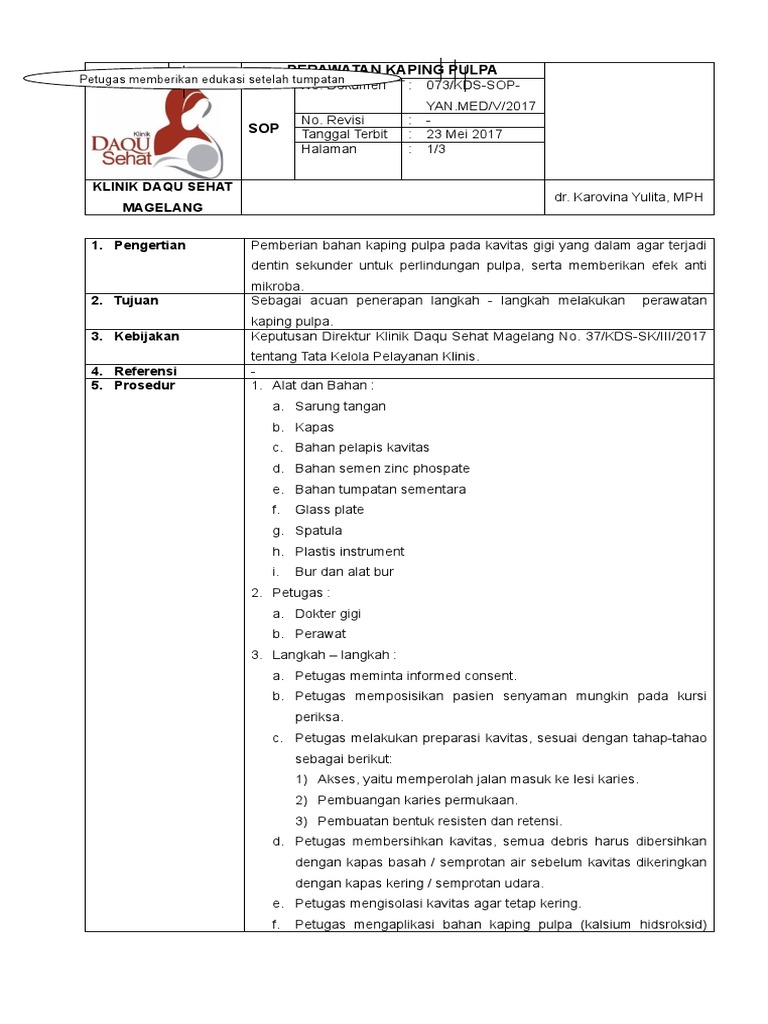 73 Perawatan Kaping Pulpa | PDF